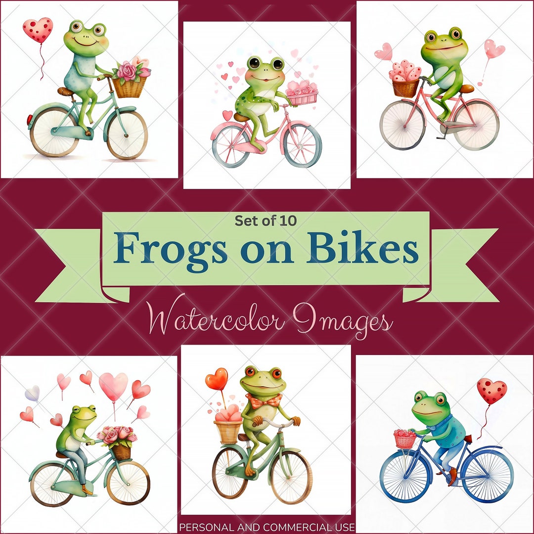 Valentine Frogs on Bikes Watercolor Clipart (commercial Use) - Etsy