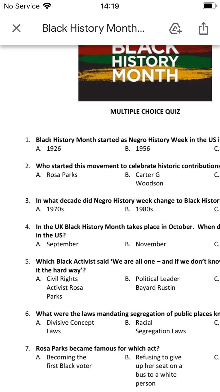 Black History Picture Quiz