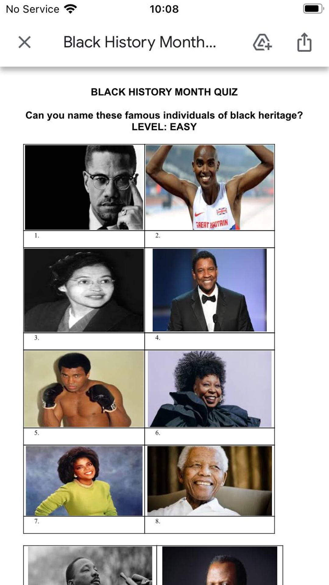 Black History Month Quiz - Instant Download - 66 Questions - Picture ...