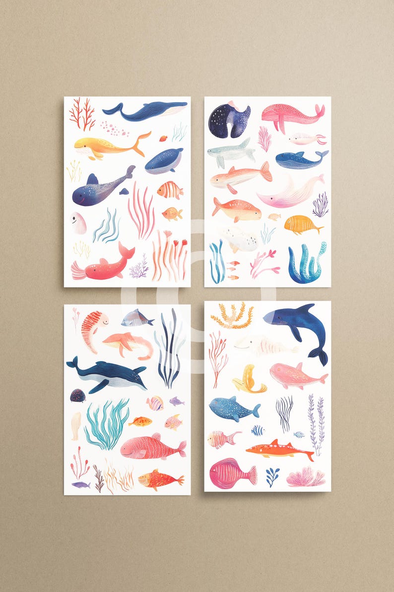 5 Marine Life Sticker Sheets | Printable | Digital Download PNG | Print ...