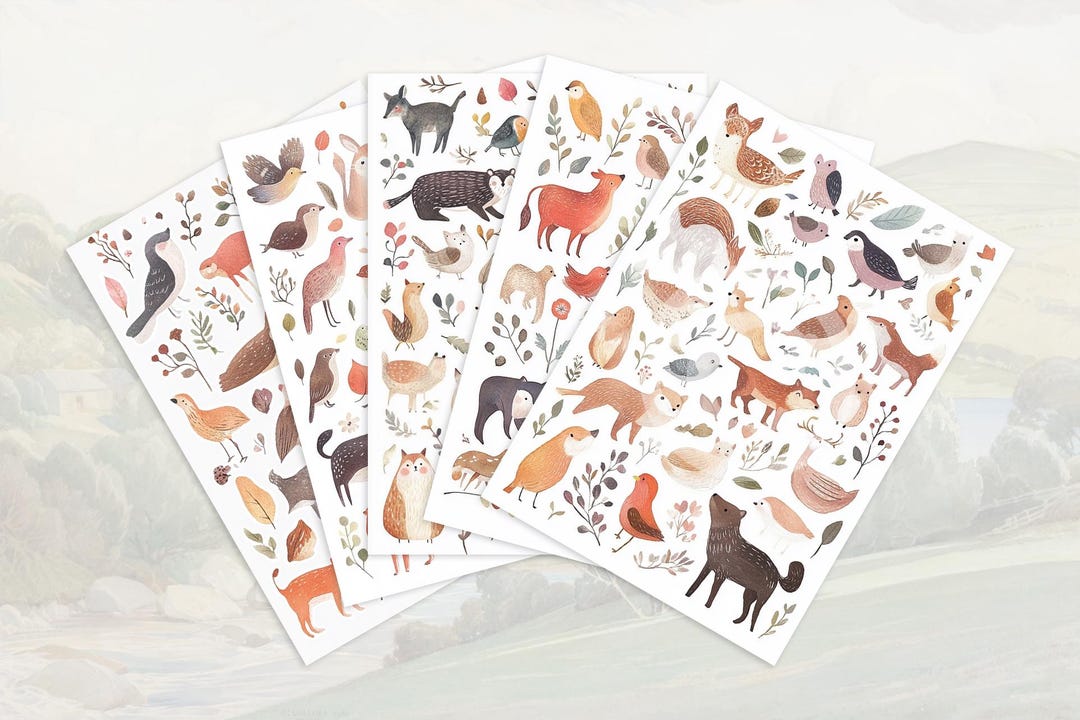 5 Cute Animal Sticker Sheets | Printable | Digital Download PNG | Print ...