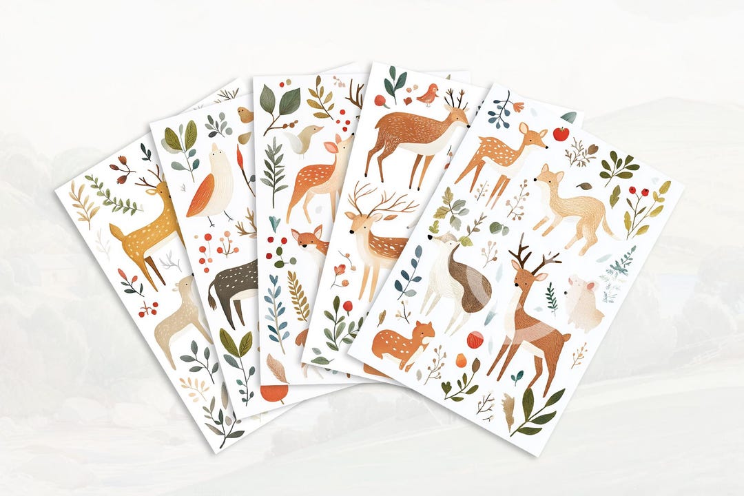 5 Cute Animal Sticker Sheets | Printable | Digital Download PNG | Print ...