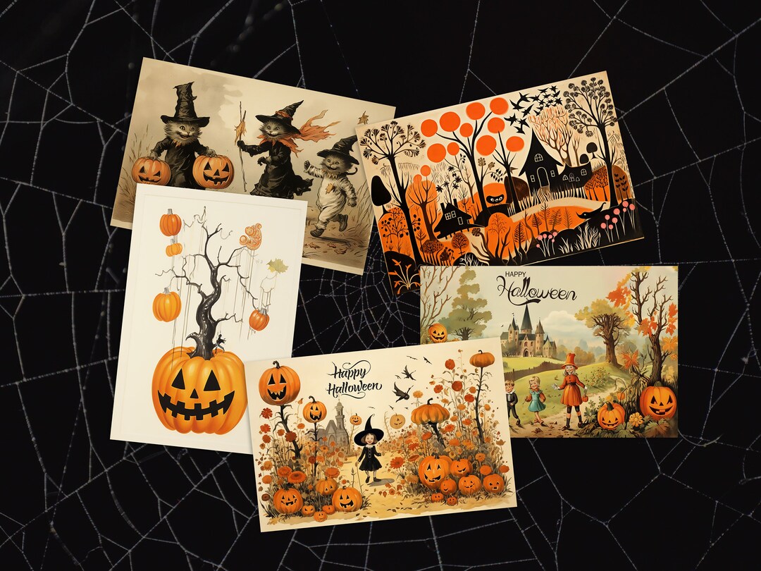 Printable Halloween Cards Pack of 5 Seasonal Greeting - Etsy