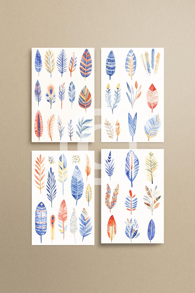 5 Feathers Sticker Sheets | Printable | Digital Download PNG | Print ...