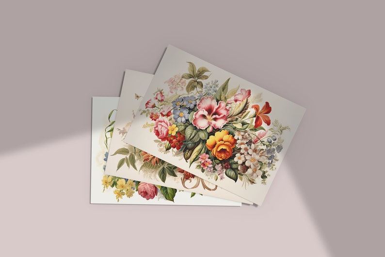 Printable Vintage Cards Pack of 5 Greeting Cards Bundle Digital Art Any ...
