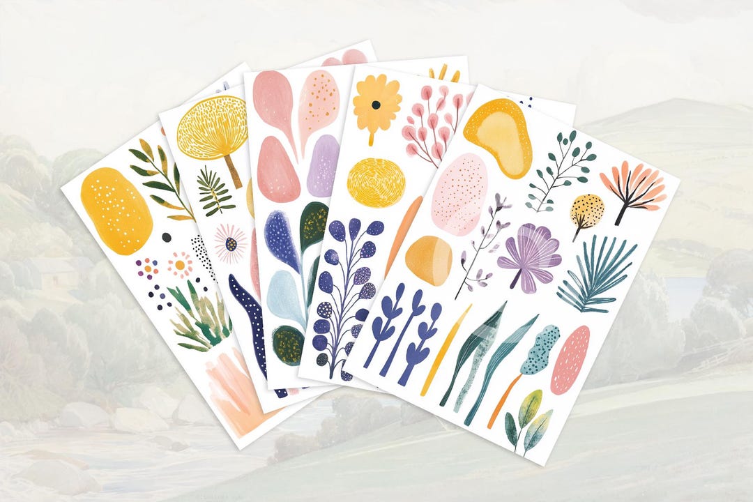5 Flower Sticker Sheets | Printable | Digital Download PNG | Print and ...