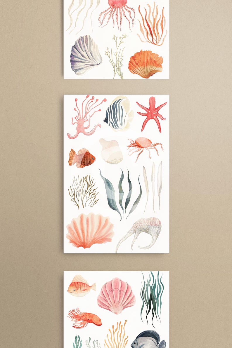 5 Marine Life Sticker Sheets | Printable | Digital Download PNG | Print ...