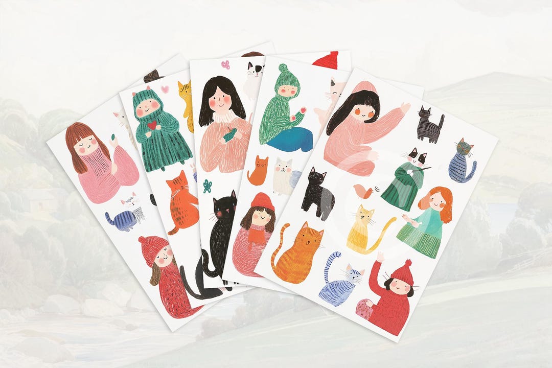 5 Cat Sticker Sheets Printable Digital Download PNG Print and Cut for ...