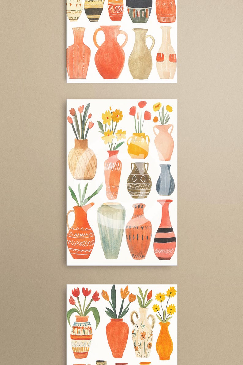 5 Flower Vases Sticker Sheets | Printable | Digital Download PNG ...