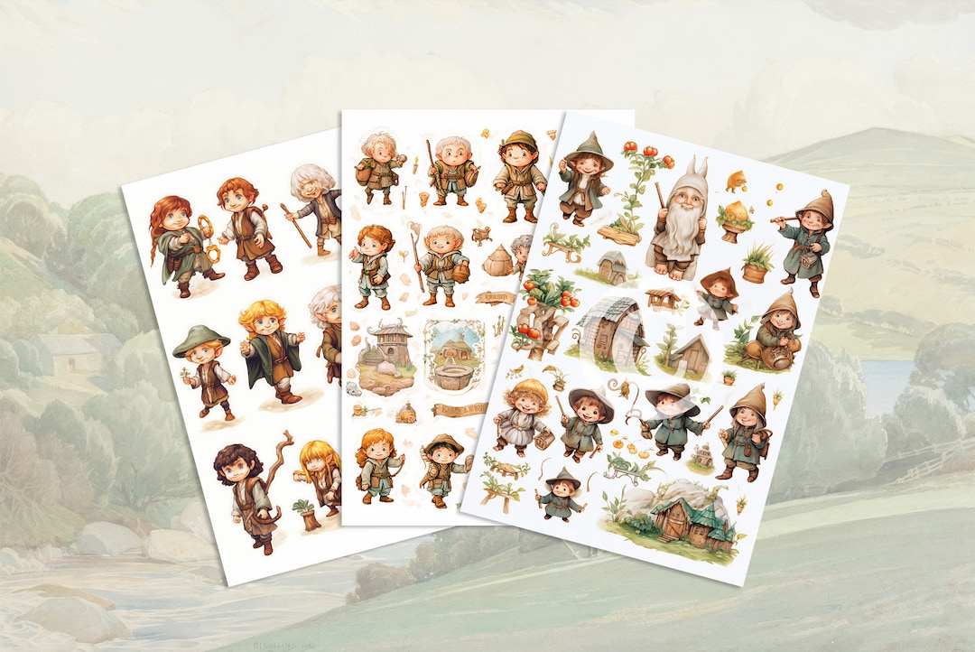 3 Cute Hobbits Sticker Sheets | Printable | Digital Download PNG ...