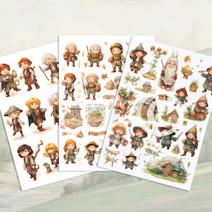 3 Cute Hobbits Sticker Sheets | Printable | Digital Download PNG ...