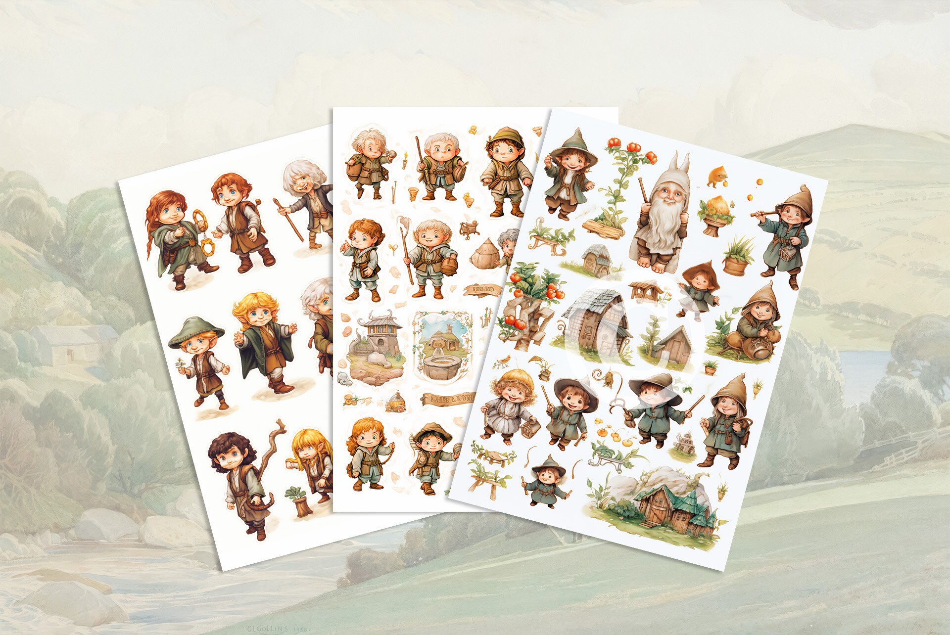 3 Cute Hobbits Sticker Sheets | Printable | Digital Download PNG ...