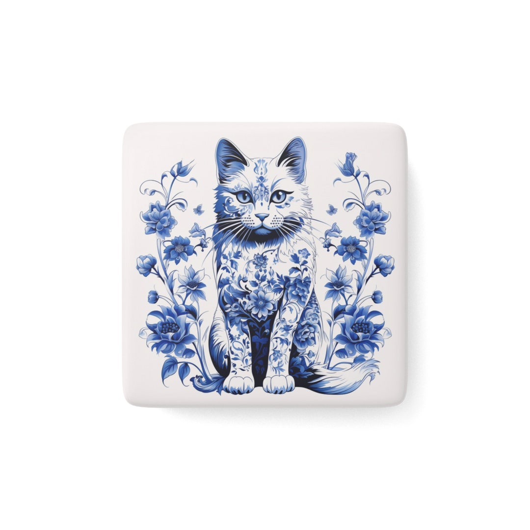 Porcelain Fridge Magnet | Square | Delft Blue Style | Magnetic Ceramic ...