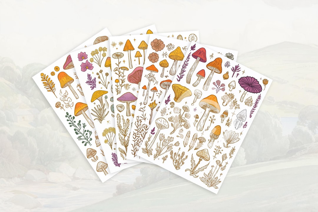 5 Mushroom Sticker Sheets | Printable | Digital Download PNG | Print ...
