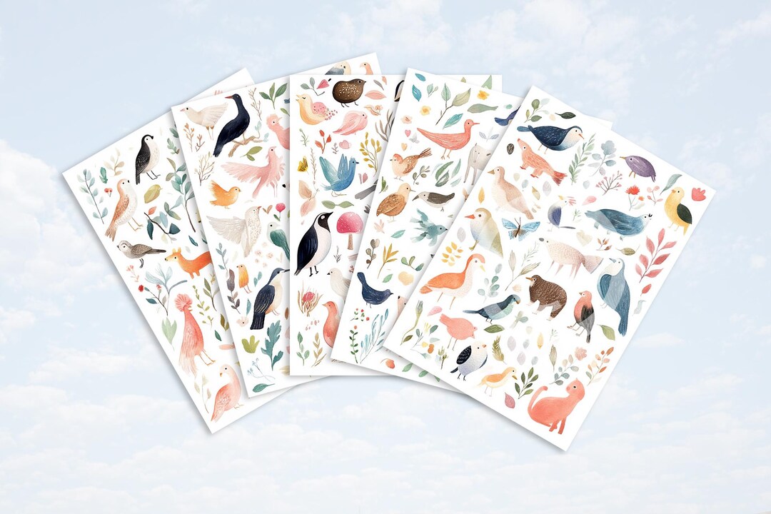 5 Cute Animal Sticker Sheets | Printable | Digital Download PNG | Print ...