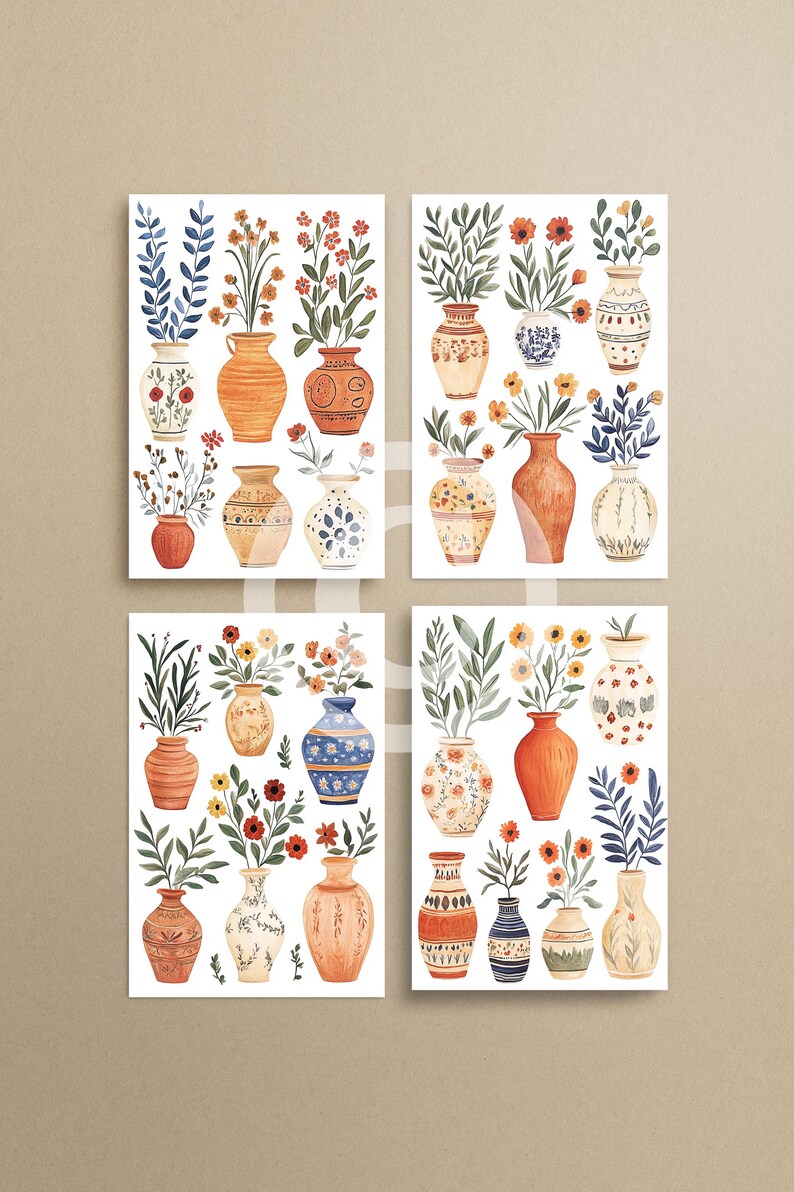 5 Flower Vases Sticker Sheets | Printable | Digital Download PNG ...