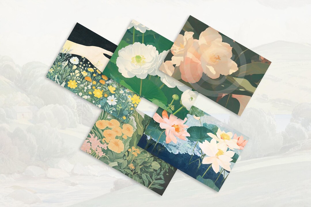 Printable Flowers Flat Card Pack of 5 | Greeting Cards Multipack ...