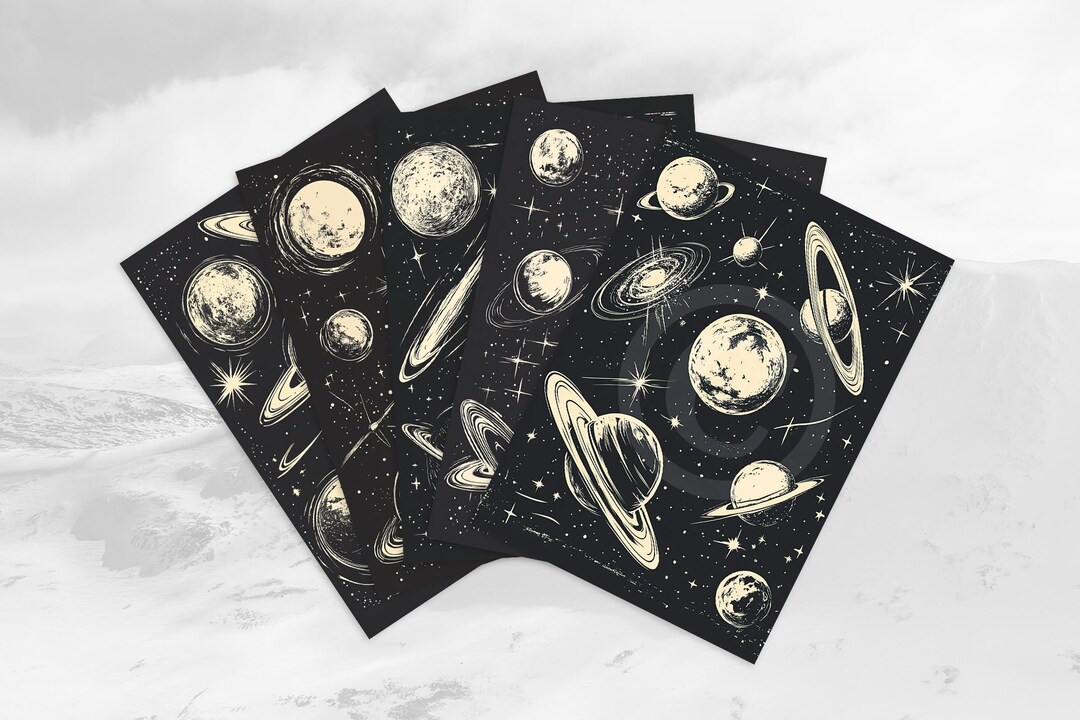 5 Space Sticker Sheets | Printable | Digital Download PNG | Print and ...