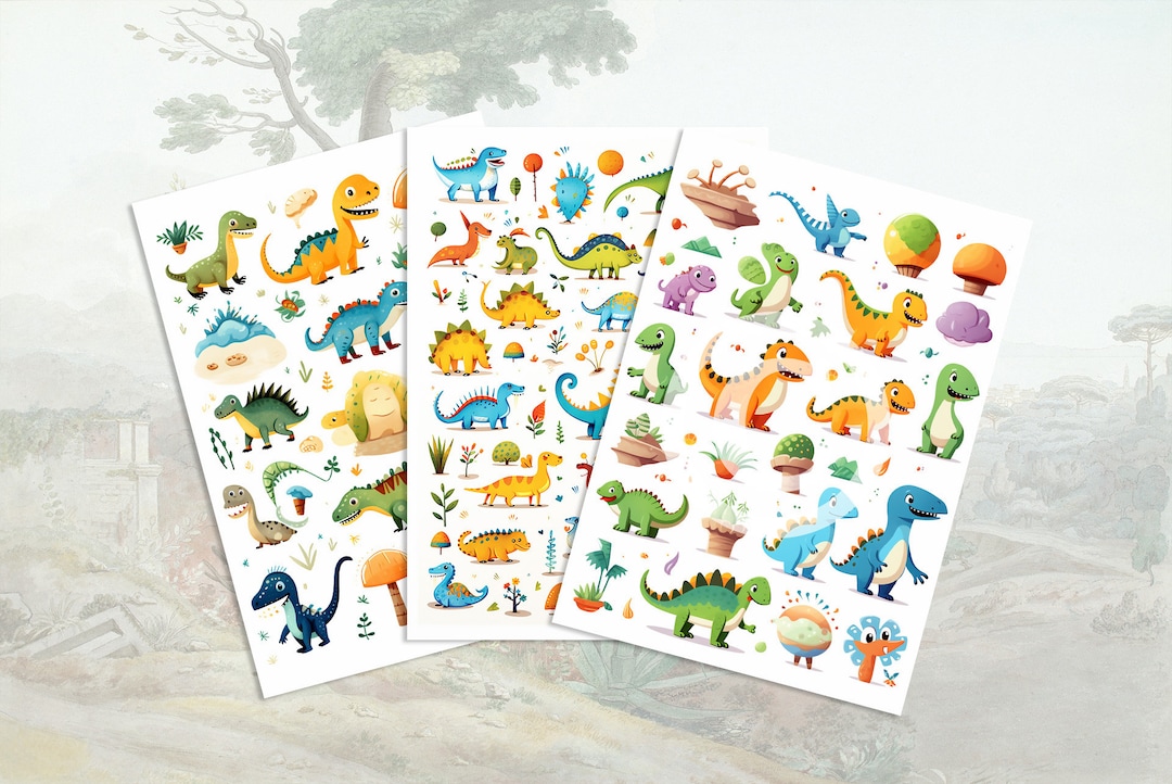 3 Dinosaurs Sticker Sheets | Printable Stickers | Digital Download PNG ...