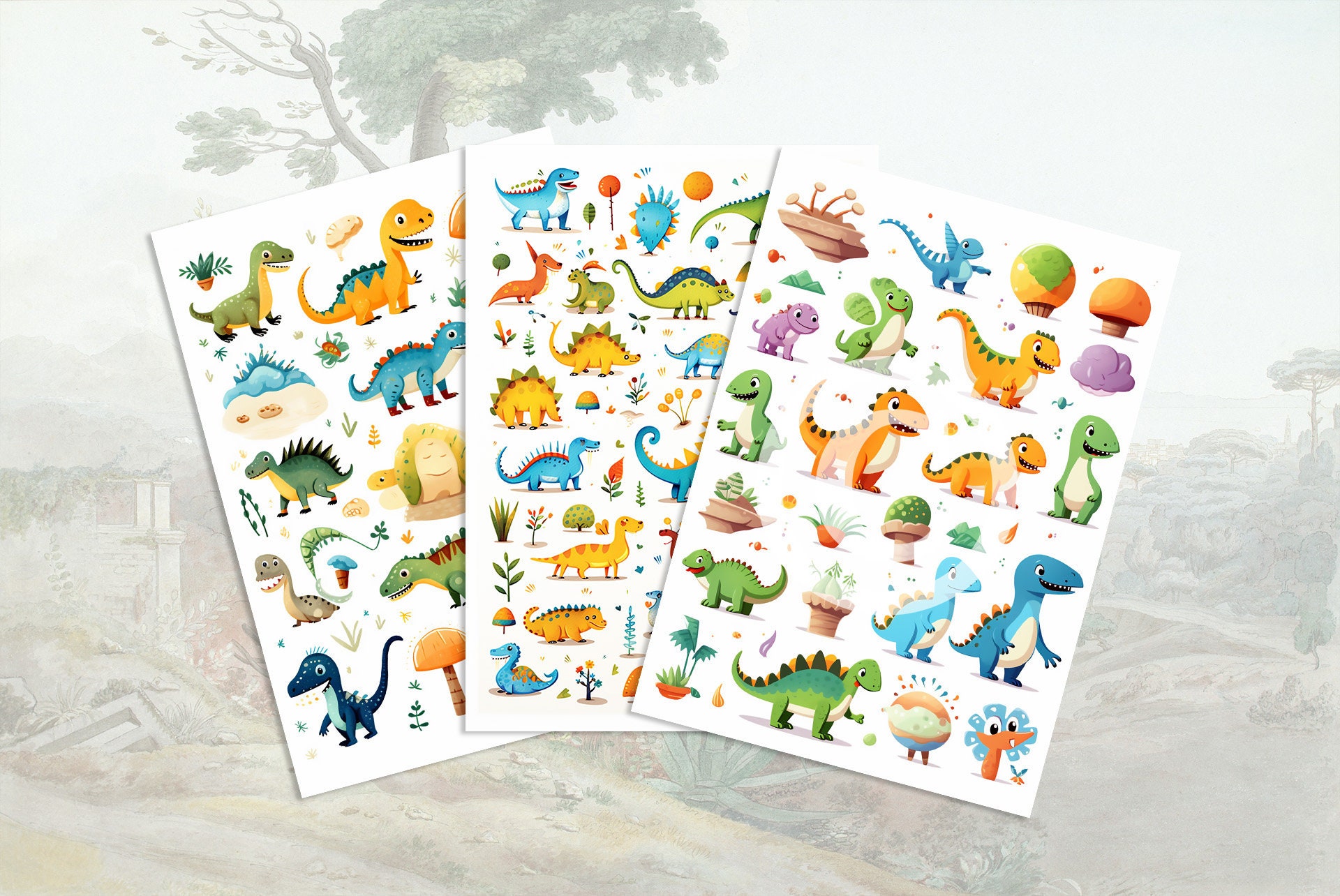 3 Dinosaurs Sticker Sheets | Printable Stickers | Digital Download PNG ...