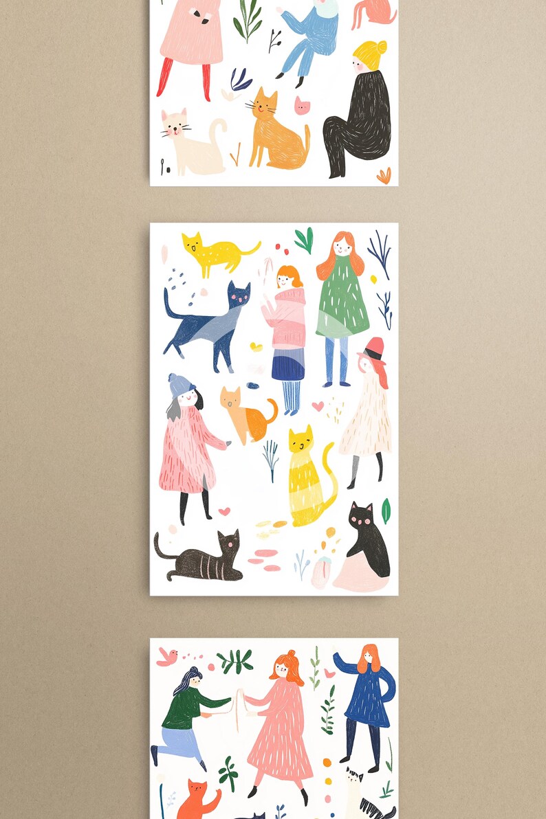 5 Cat Sticker Sheets | Printable | Digital Download PNG | Print and Cut ...
