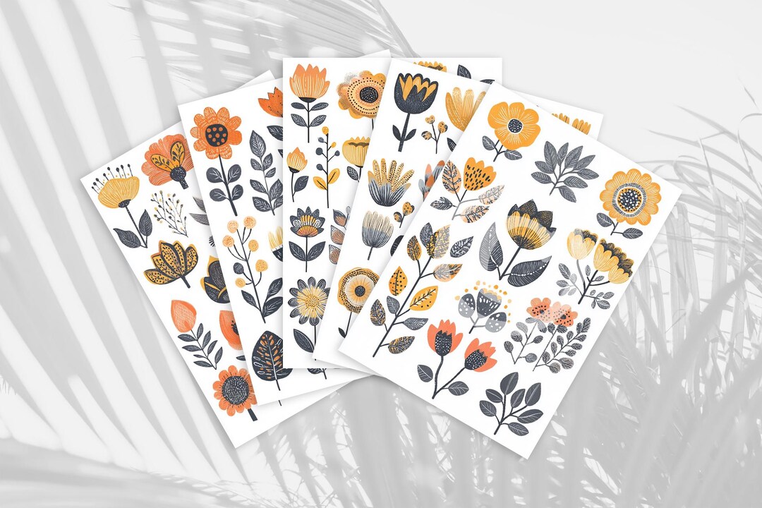 5 Flower Sticker Sheets | Printable | Digital Download PNG | Print and ...