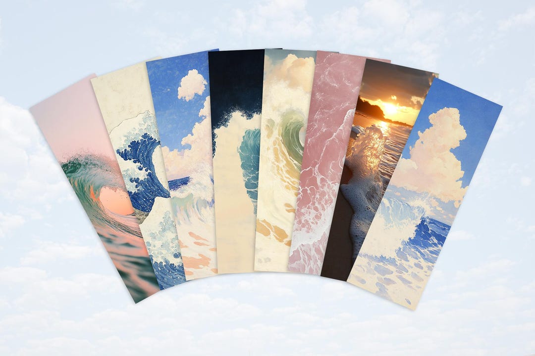 8 Wave Printable Bookmarks | Digital Download PNG & PDF Bookmark Sheets ...