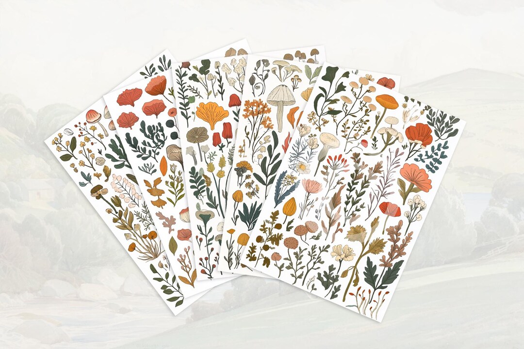 5 Flower Sticker Sheets | Printable | Digital Download PNG | Print and ...