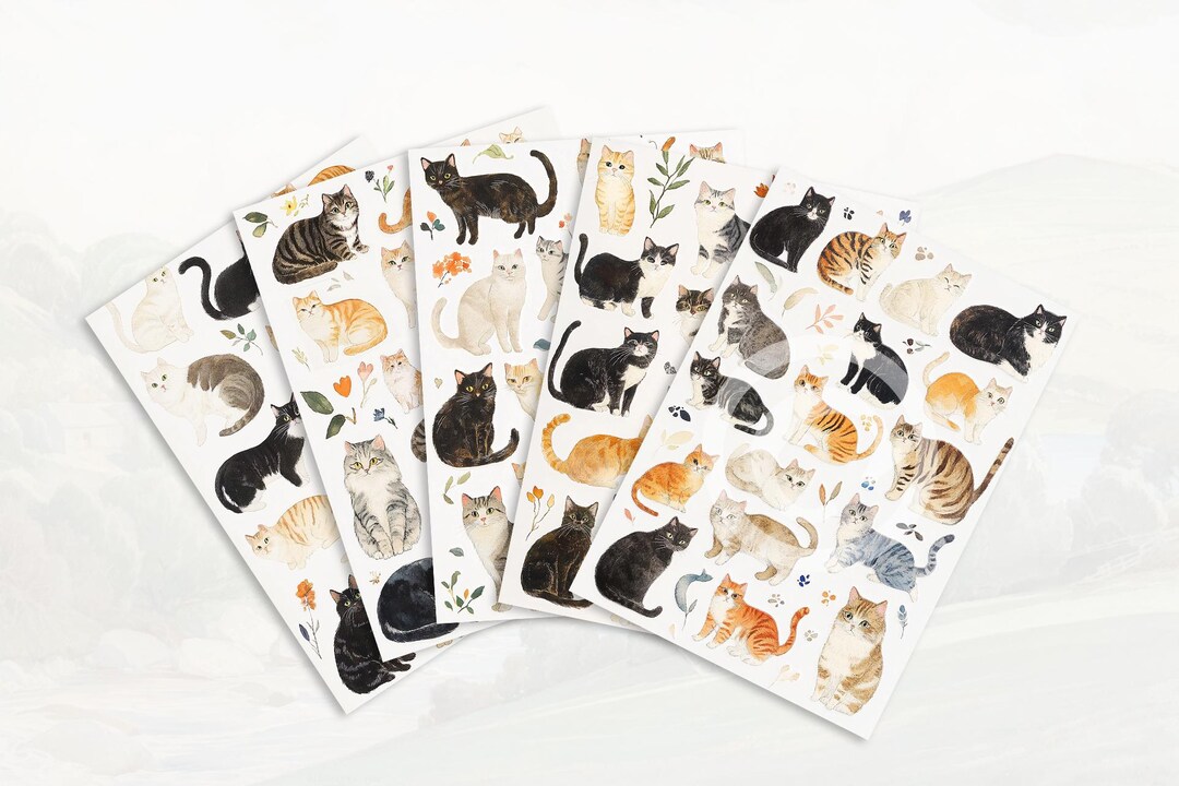 5 Cat Sticker Sheets | Printable | Digital Download PNG | Print and Cut ...