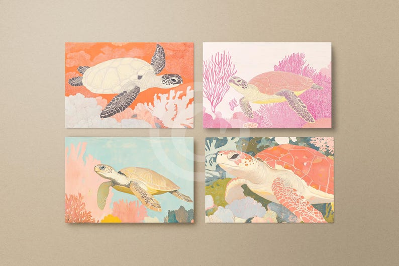 Printable Lucky Sea Turtle Flat Card Pack of 5 | Greeting Cards ...