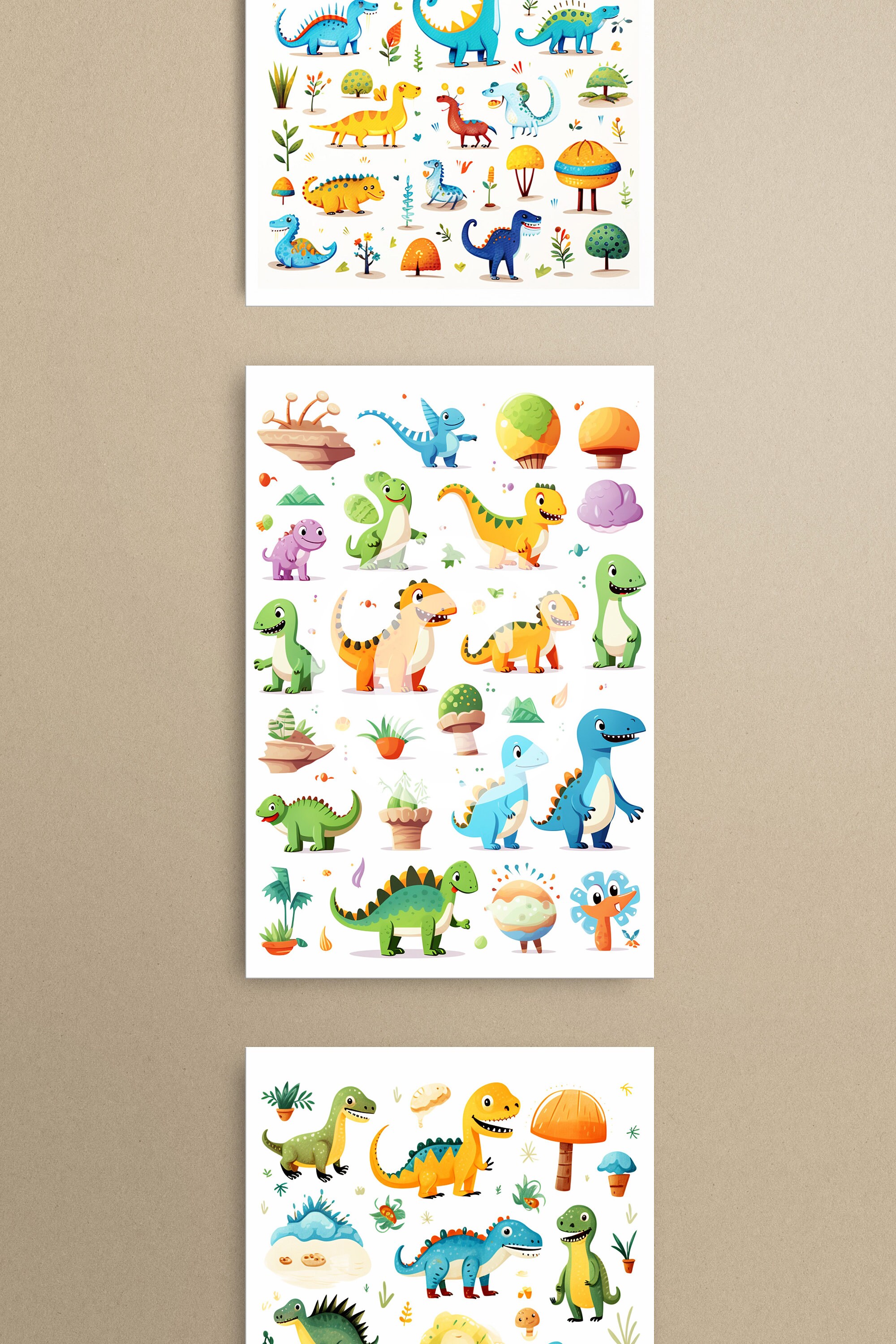 3 Dinosaurs Sticker Sheets | Printable Stickers | Digital Download PNG ...