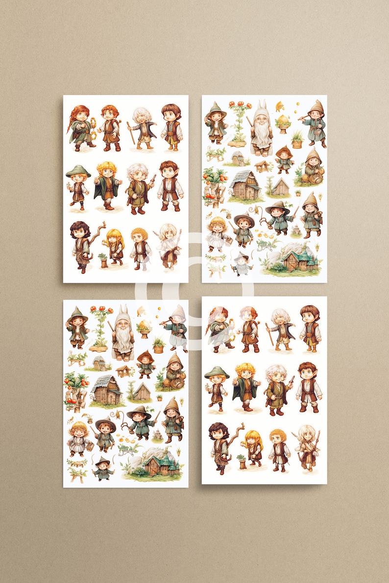 3 Cute Hobbits Sticker Sheets | Printable | Digital Download PNG ...