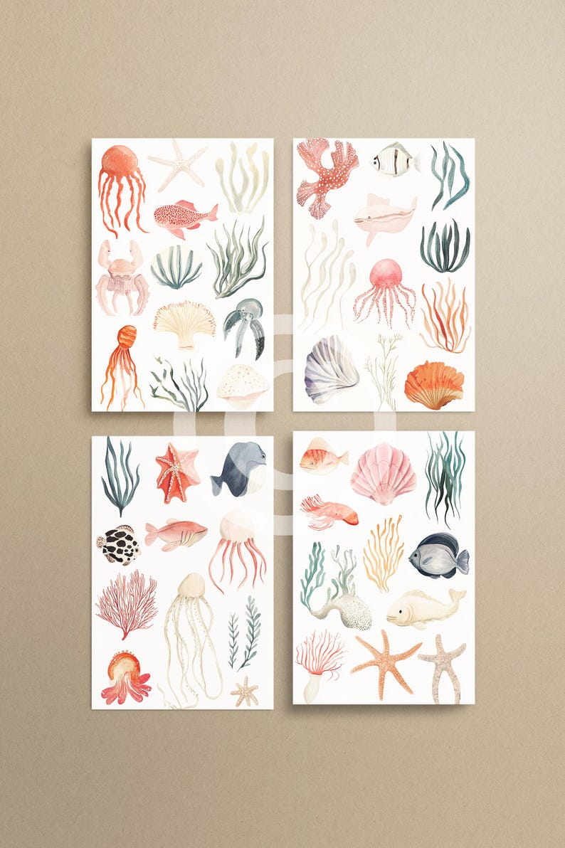 5 Marine Life Sticker Sheets | Printable | Digital Download PNG | Print ...