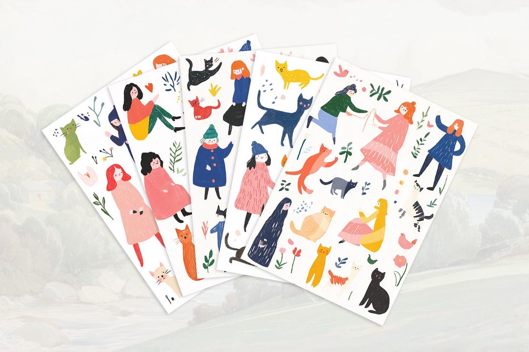 5 Cat Sticker Sheets | Printable | Digital Download PNG | Print and Cut ...