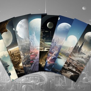 8 Sci-fi Printable Bookmarks Digital Download PNG & PDF Bookmark Sheets ...