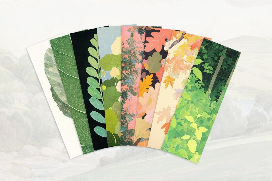 8 Leaf Printable Bookmarks | Digital Download PNG & PDF Bookmark Sheets ...