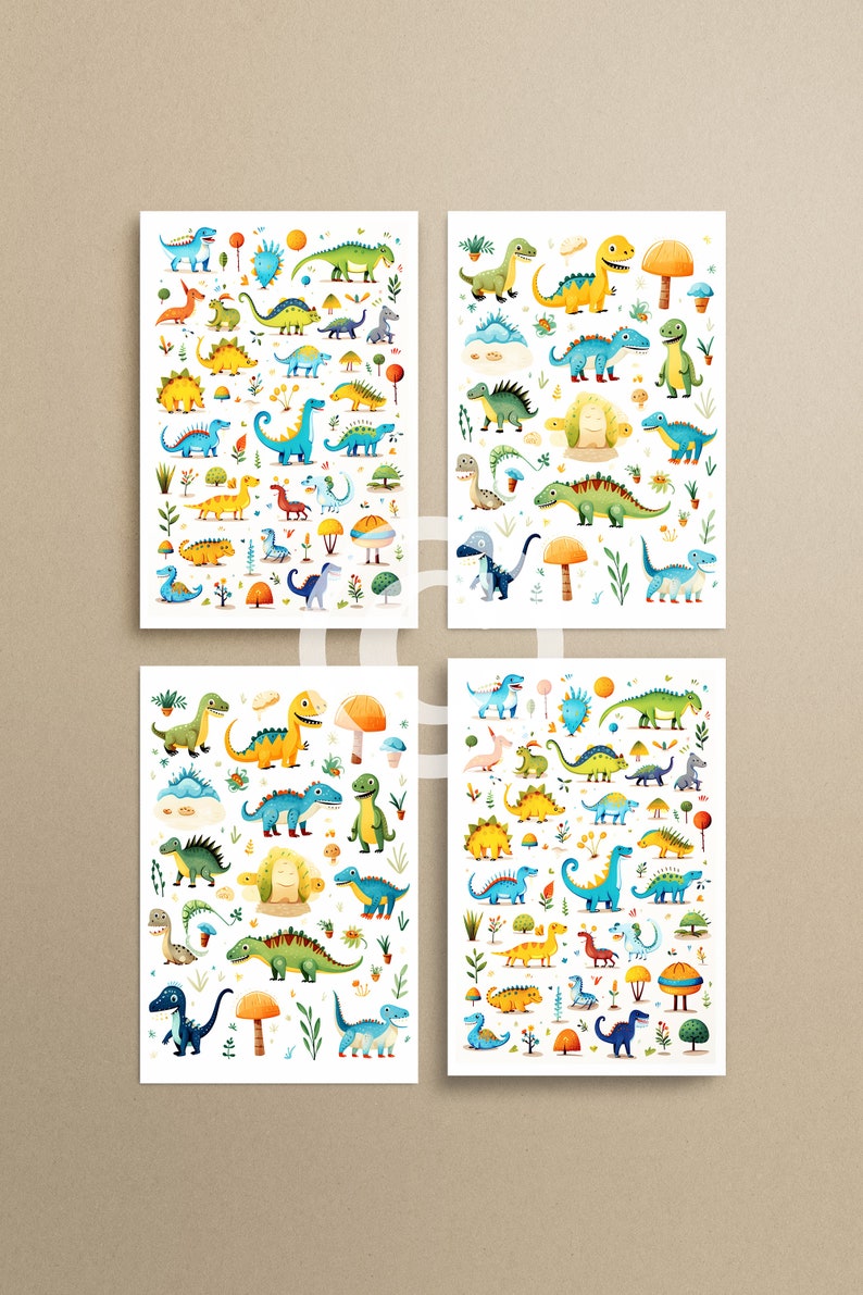 3 Dinosaurs Sticker Sheets | Printable Stickers | Digital Download PNG ...