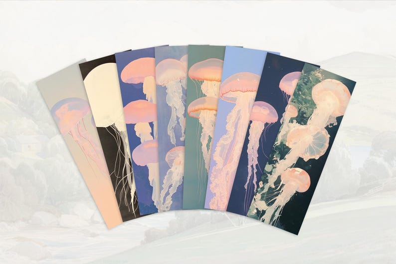 8 Jellyfish Printable Bookmarks | Digital Download PNG & PDF Bookmark ...