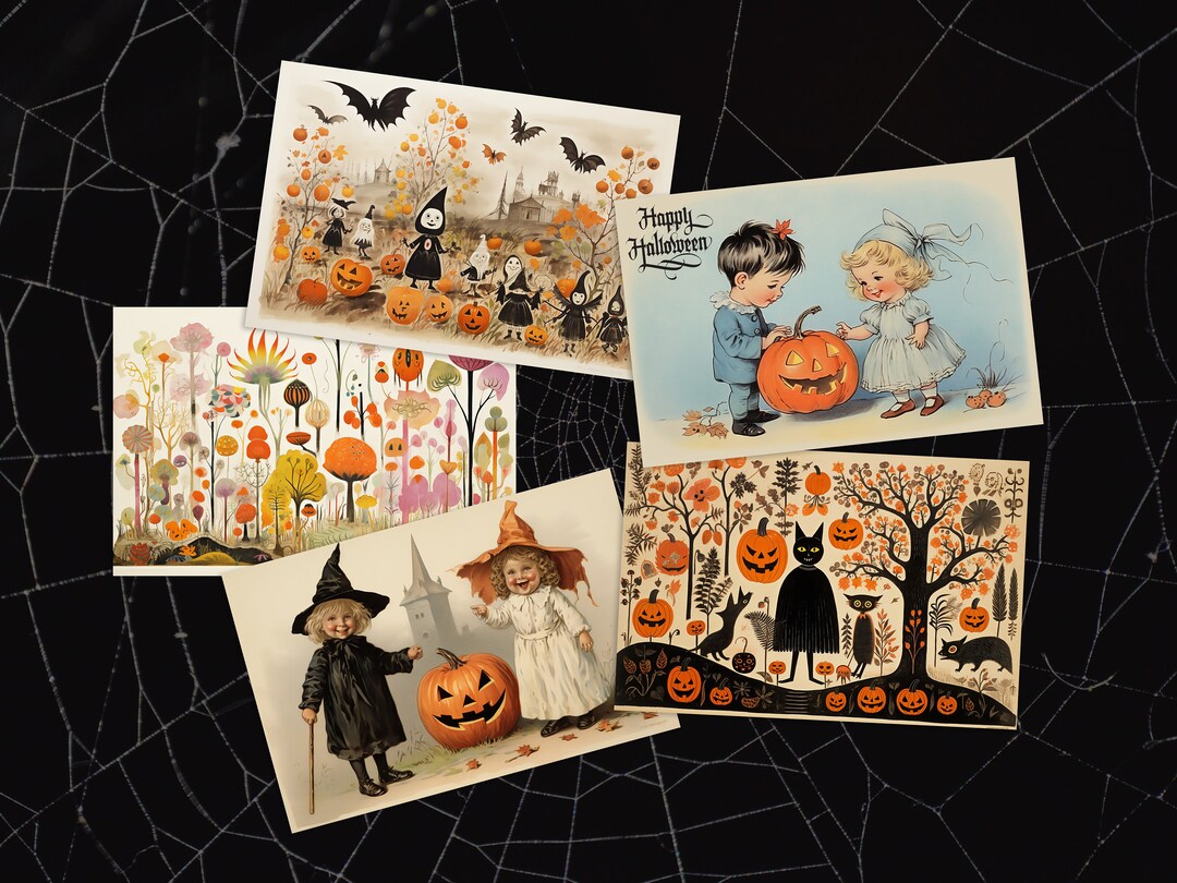 Printable Halloween Cards Pack of 5 Seasonal Greeting - Etsy