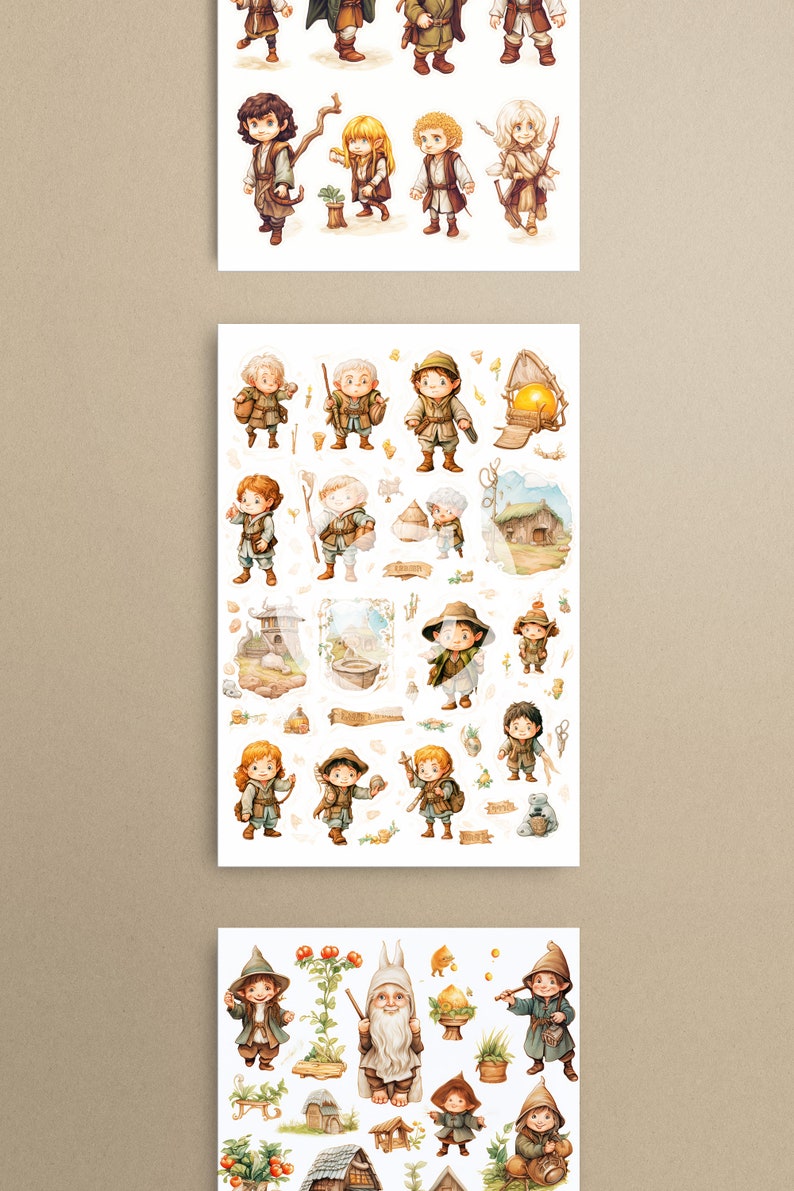 3 Cute Hobbits Sticker Sheets | Printable | Digital Download PNG ...
