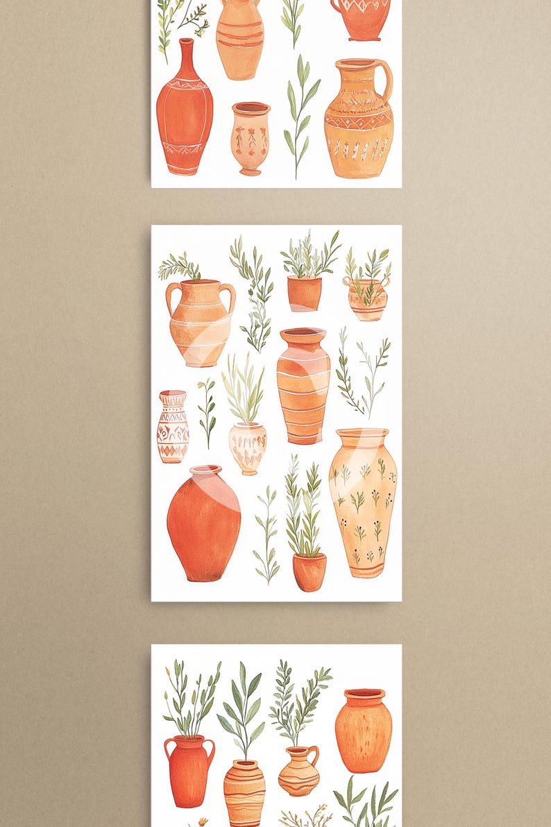 5 Ceramic Planters Sticker Sheets | Printable | Digital Download PNG ...