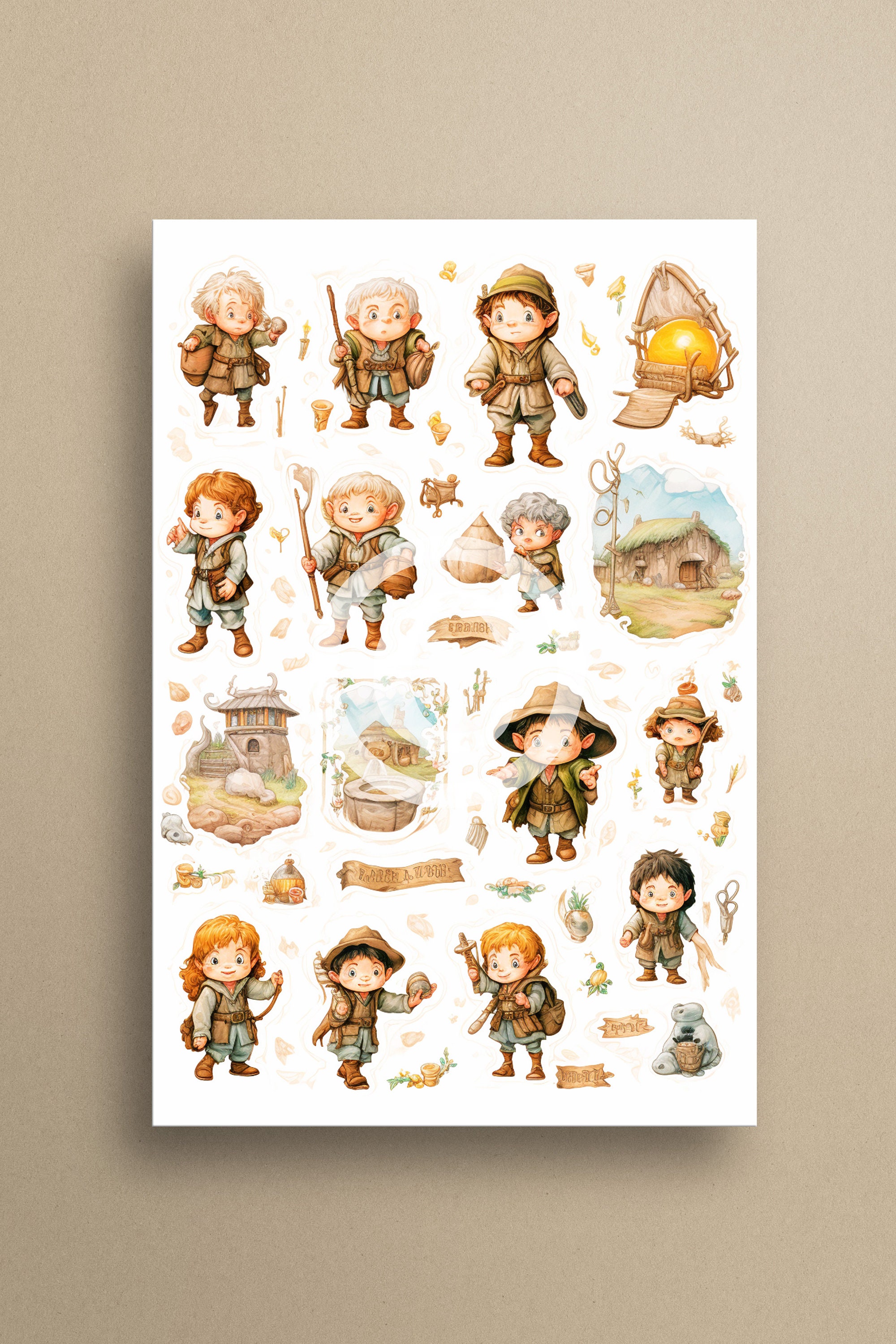 3 Cute Hobbits Sticker Sheets | Printable | Digital Download PNG ...