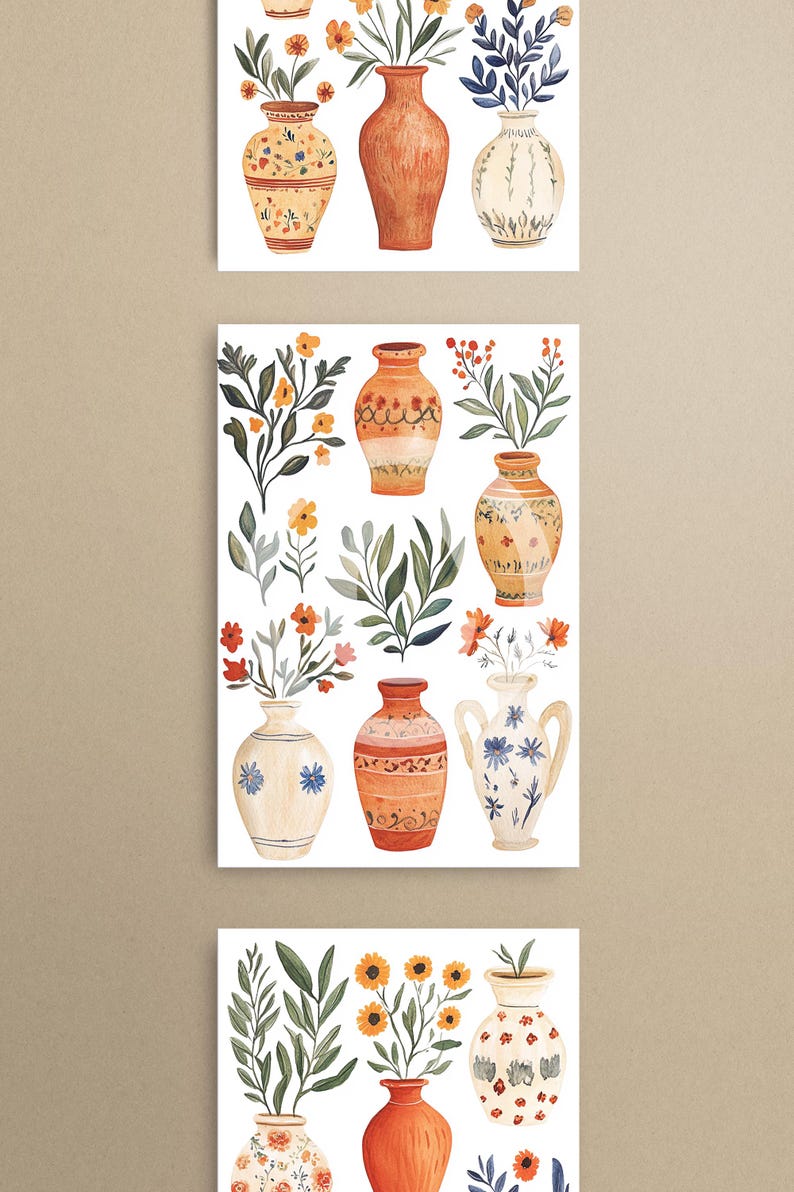 5 Flower Vases Sticker Sheets | Printable | Digital Download PNG ...