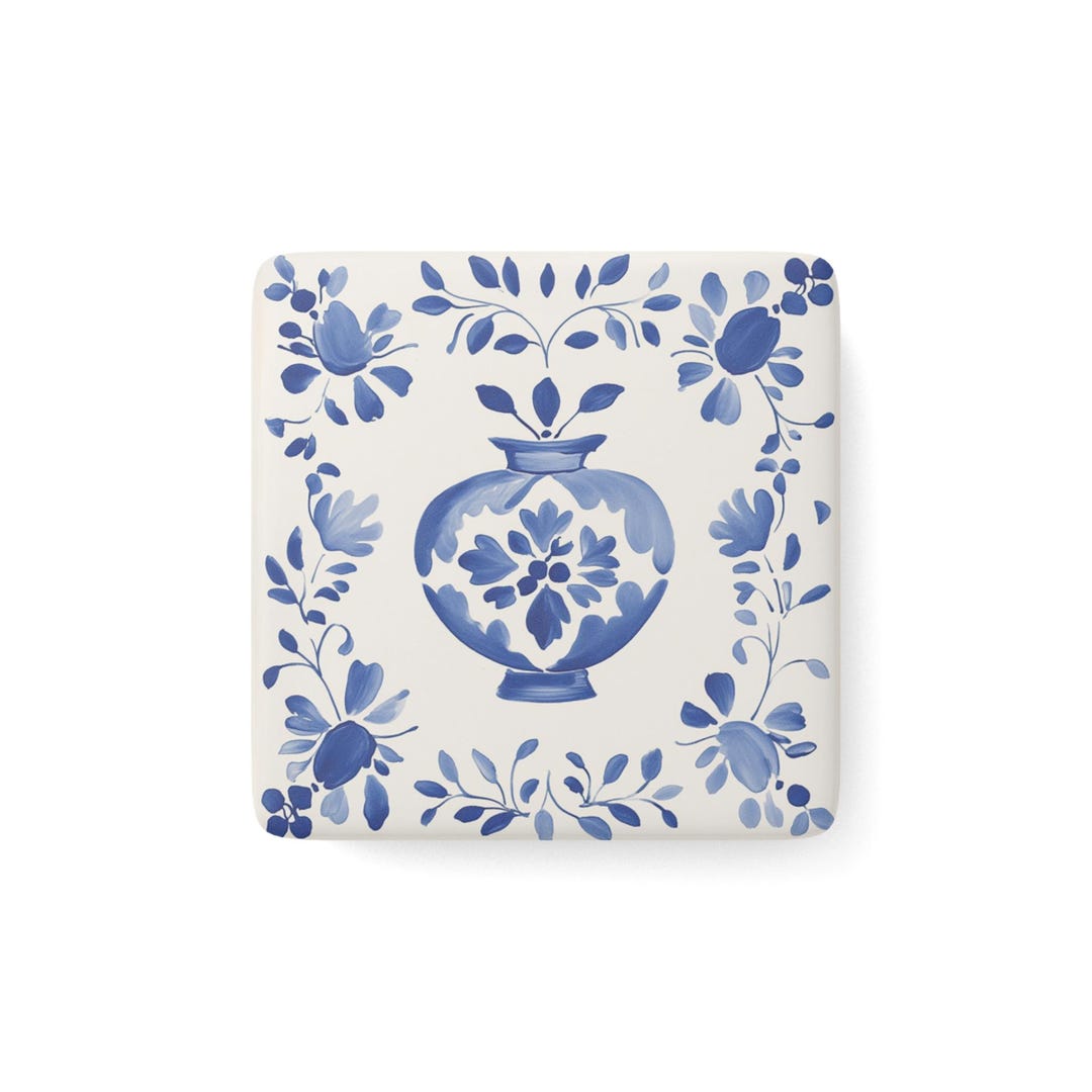 Porcelain Fridge Magnet | Square | Delft Blue Style | Magnetic Ceramic ...