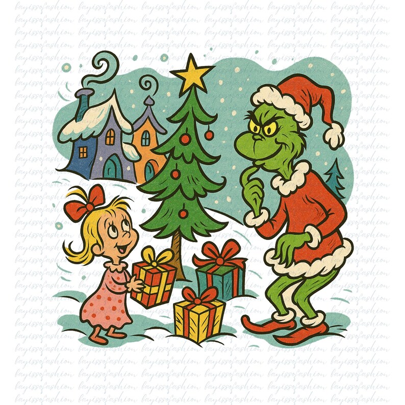 Dr Seuss Grinch Christmas Scene PNG, Whoville Holiday Illustration ...