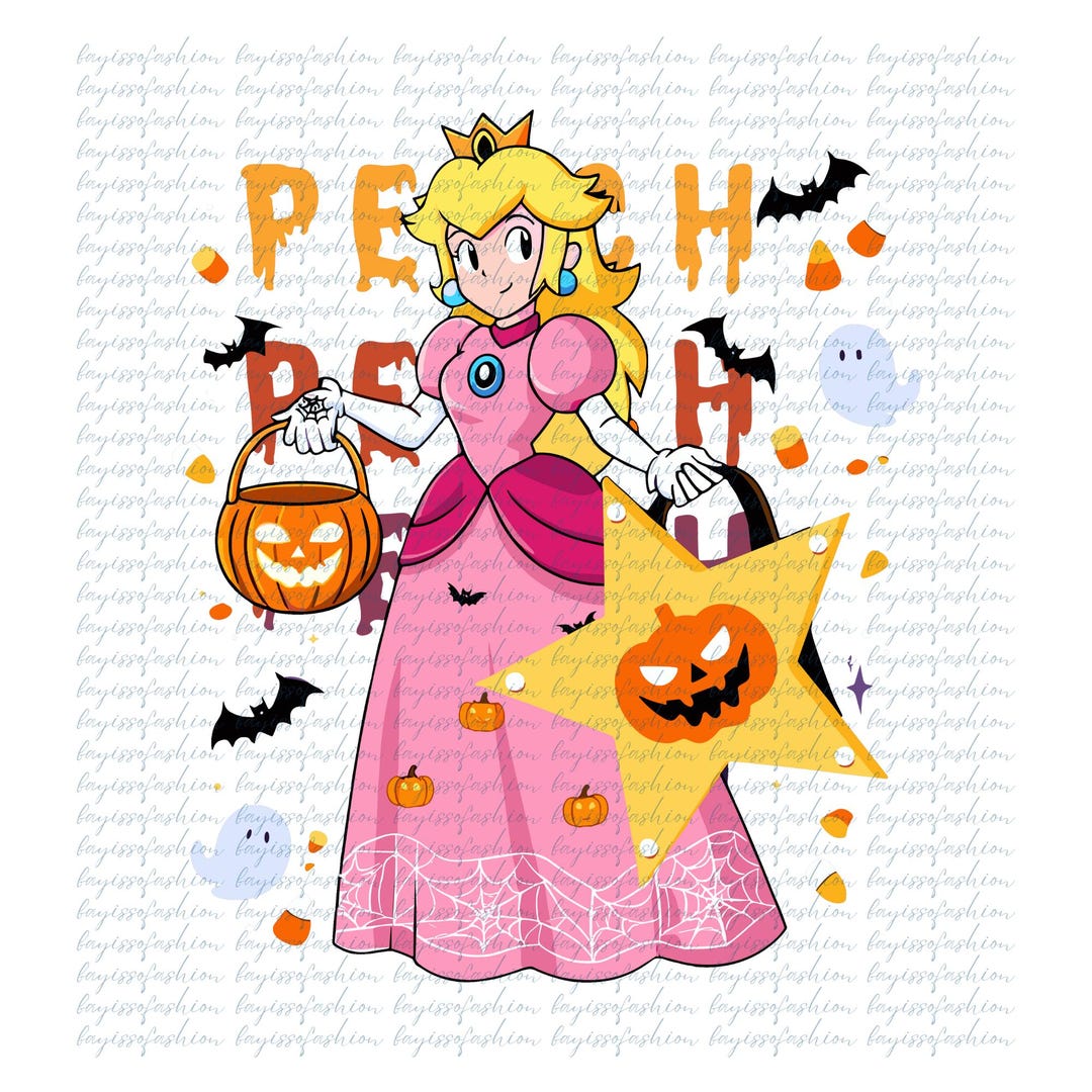 Princess Peach Halloween SVG PNG, Cute Spooky Mario Character Design ...