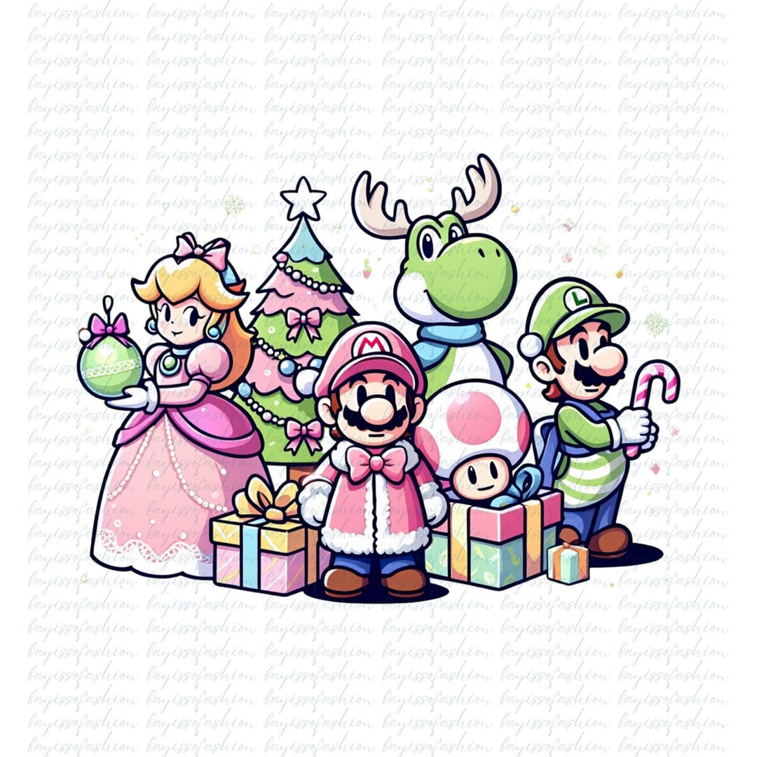 Pastel Mario Christmas SVG PNG , Cute Peach Luigi Yoshi Tree Clipart ...
