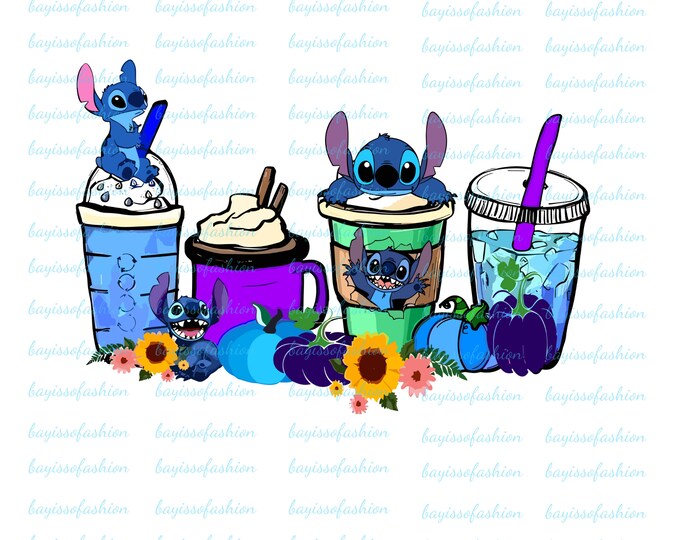 Stitch Coffee Cups Png Sublimation Design Download, Hand Drawn Stitch ...