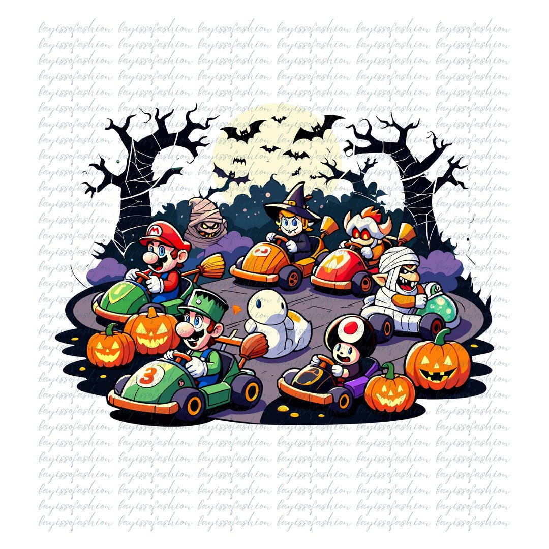 Mario Kart Halloween SVG PNG, Spooky Racing Scene With Pumpkins, Mario ...