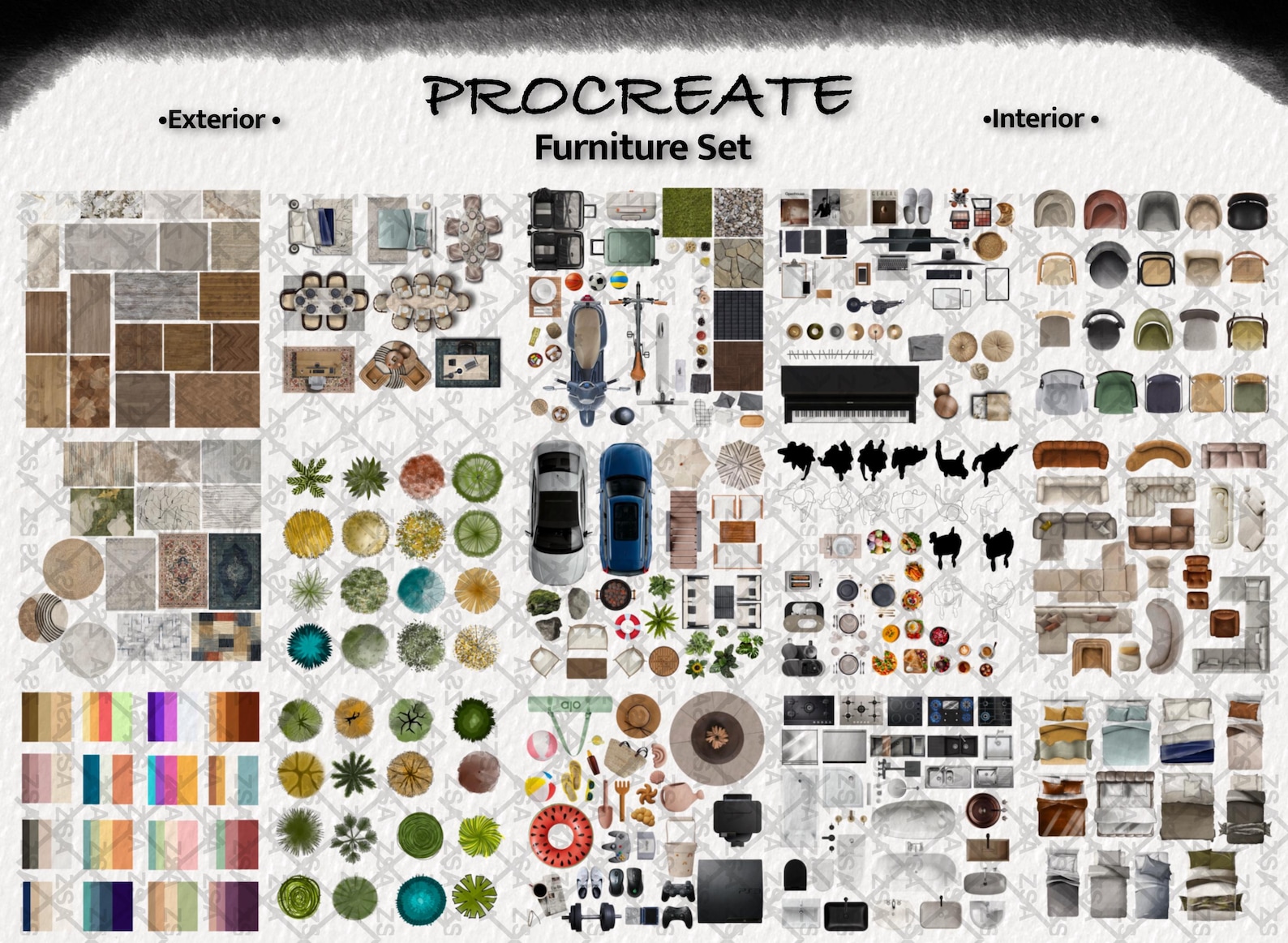 Procreate Interior Furniture Set: Digital Sketch Blocks (PSD, PNG ...